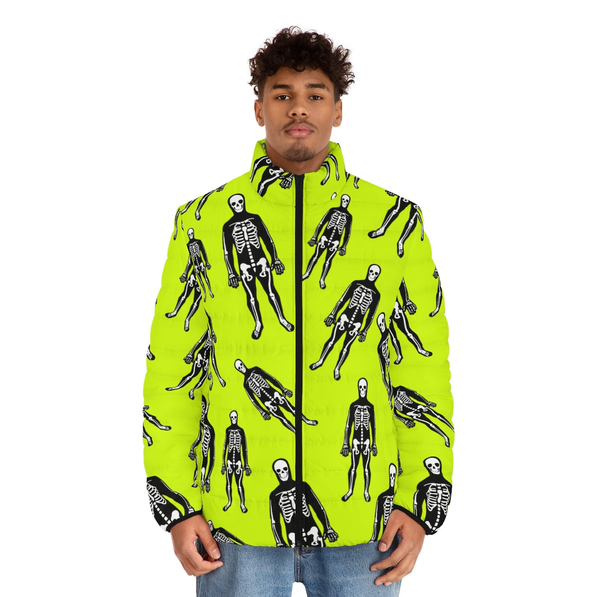 Halloween Skeletons - Psychobilly Pattern | Punk Fashion Puffer Jacket ...